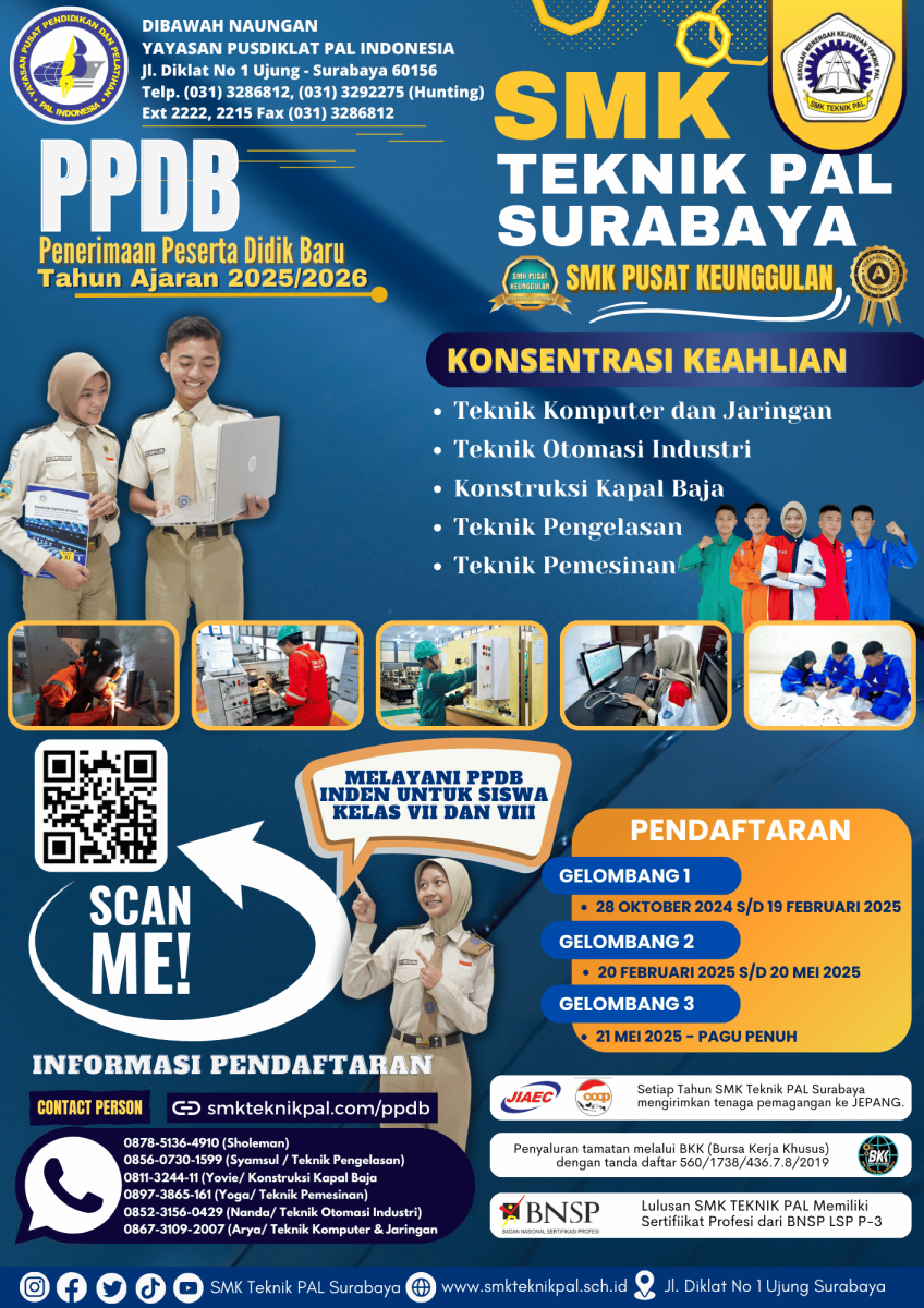 PPDB TAHUN 2025-2026 – SMK Teknik PAL Surabaya